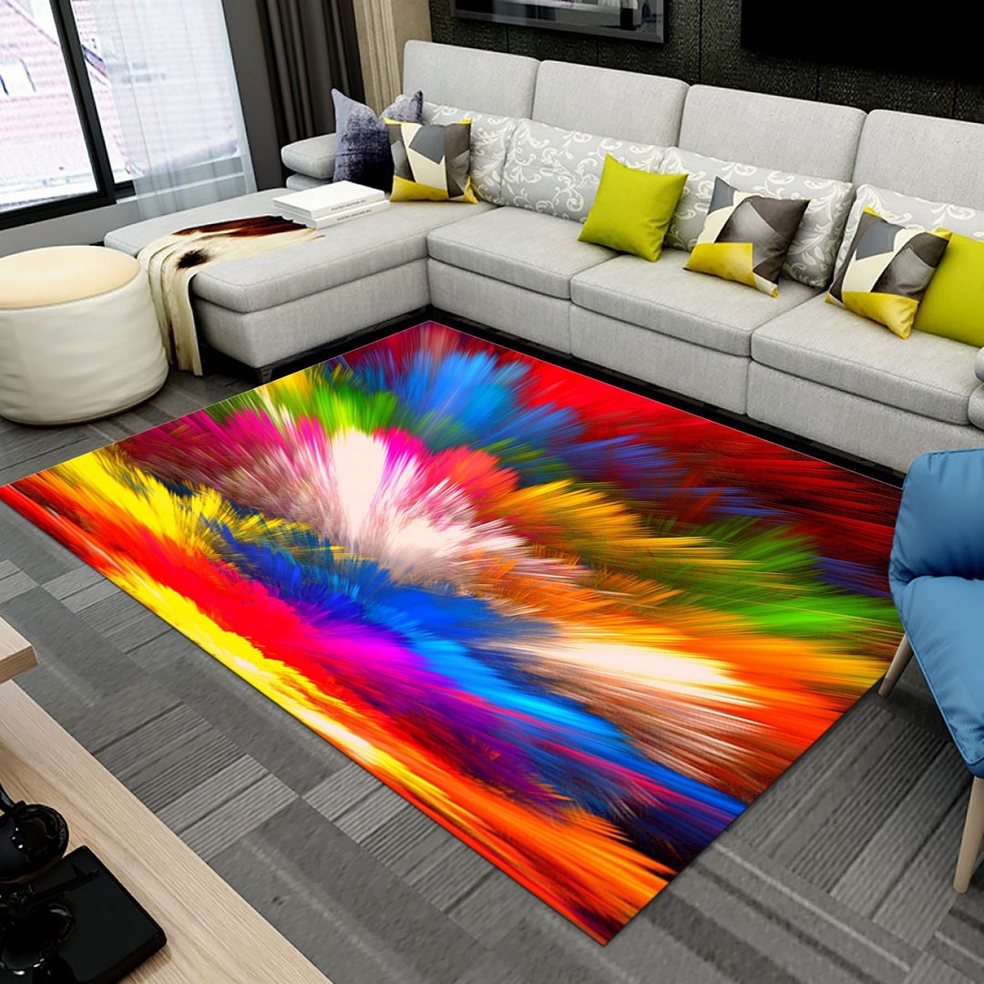 Rainbow Rug, Modern Rug, Soft Rug, Non Slip Rug, Colorful Rug, Home ...