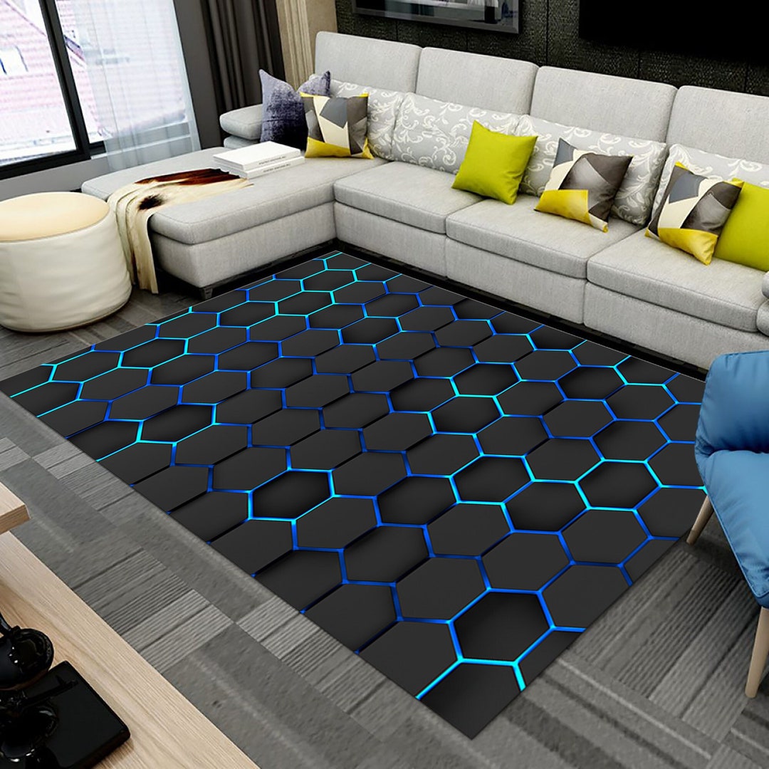 Illustration Rug, Modern Rug, Hexagon Rug, Black Rug, Colorful Rug ...