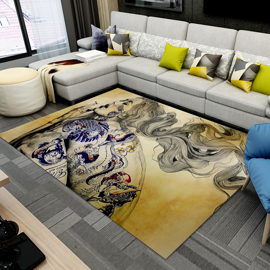 Woman With Snake Tattoo Rug, Tattooed Woman Rug, Colorful Rug, Home ...