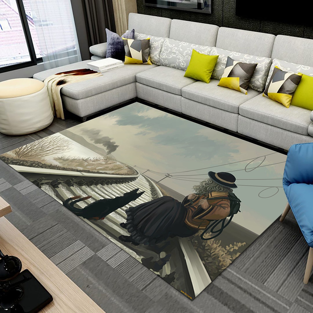 Girl Sitting on Train Track Rug, Dog and Girl Rug, Colorful Rug, Home ...