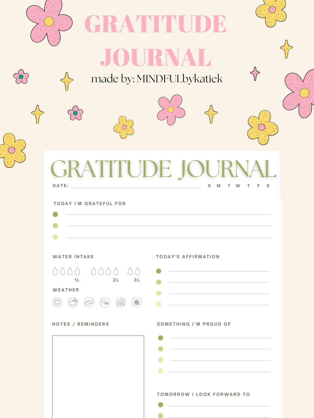 Daily Gratitude Journal PRINTABLE - Minimalist, Simple, Sage Green ...