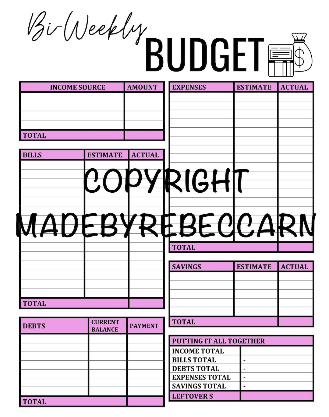 Bi-weekly Budget Tool - Etsy