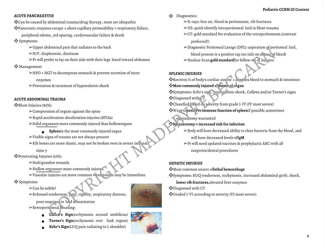 Pediatric CCRN - Gastrointestinal Study Guide - Etsy