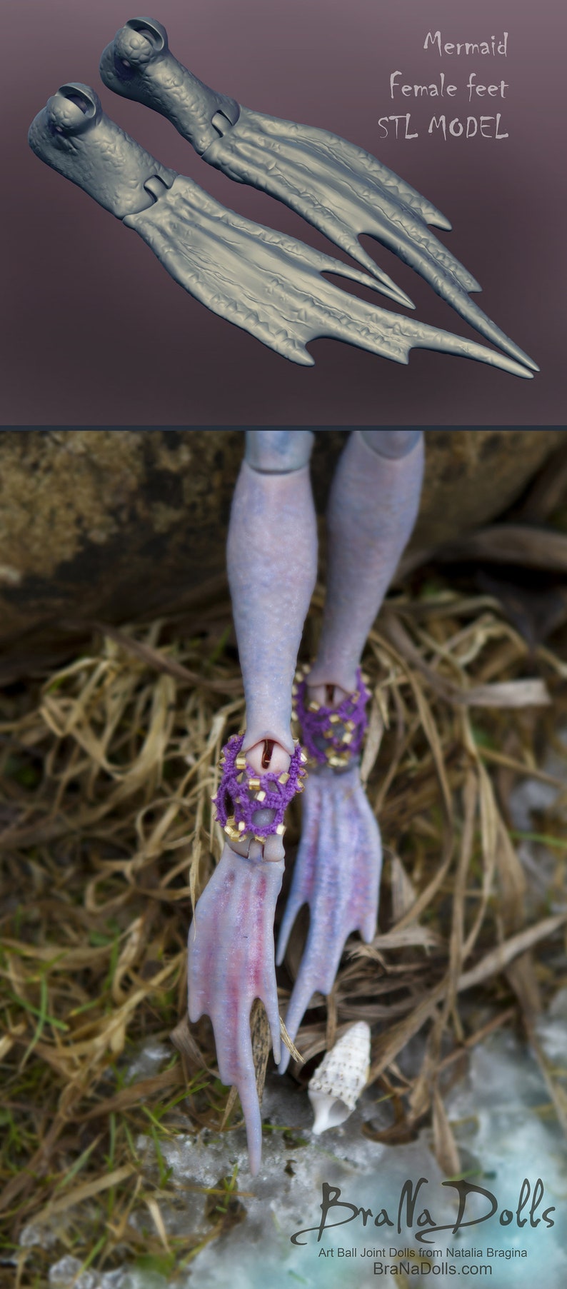 Female Mermaid BJD Doll Constructor STL Model | Modular 3D Printing ...