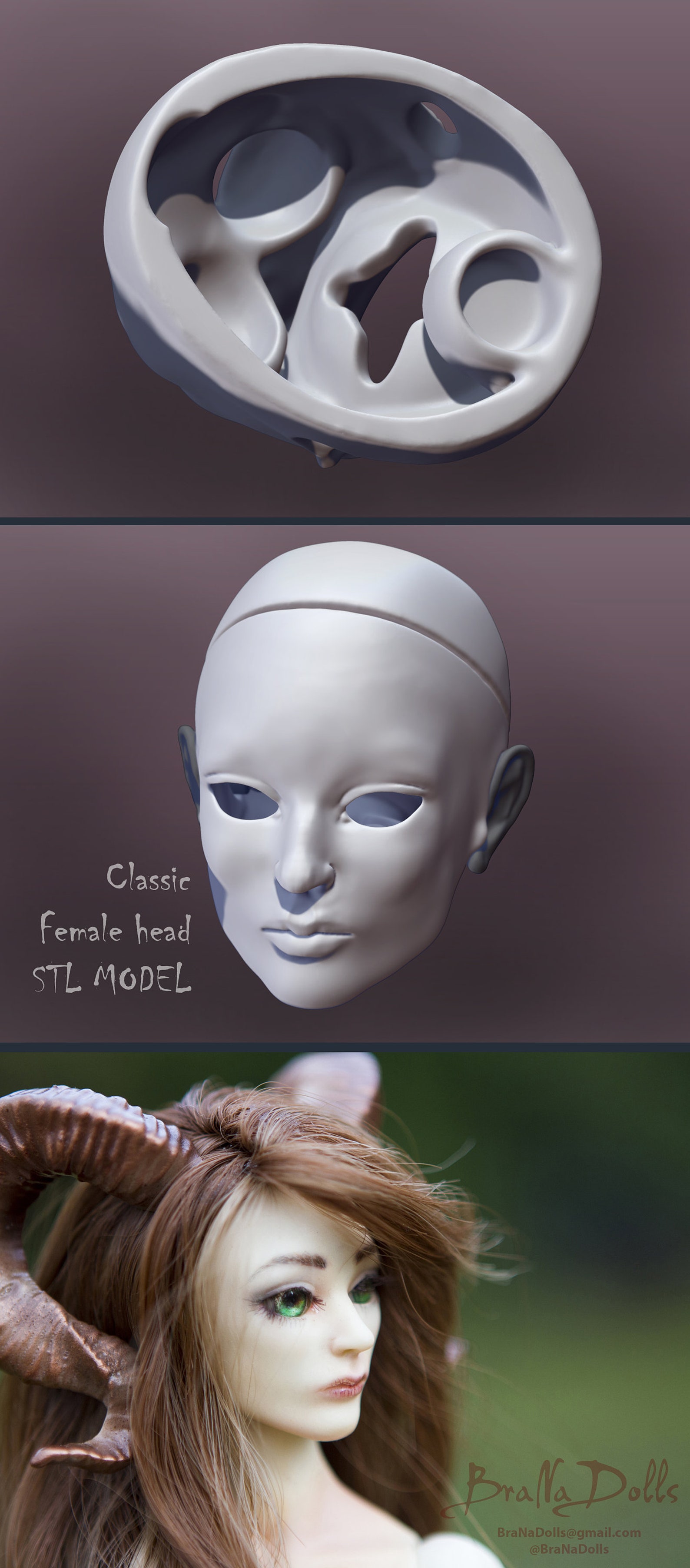 Classical European Female Head — Realistic Modular BJD 3D Model for ...