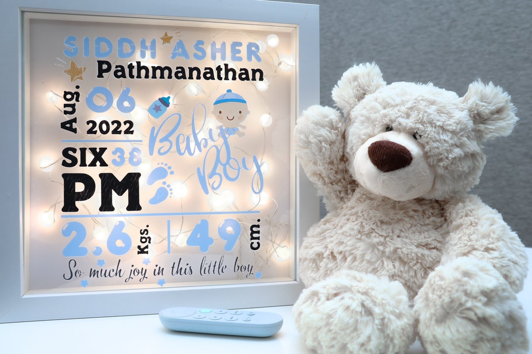 Baby Boy Girl Stat Shadow Box With Fairy Lights New Born - Etsy