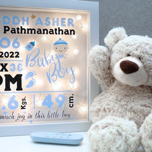 Baby Boy Girl Stat Shadow Box With Fairy Lights New Born - Etsy