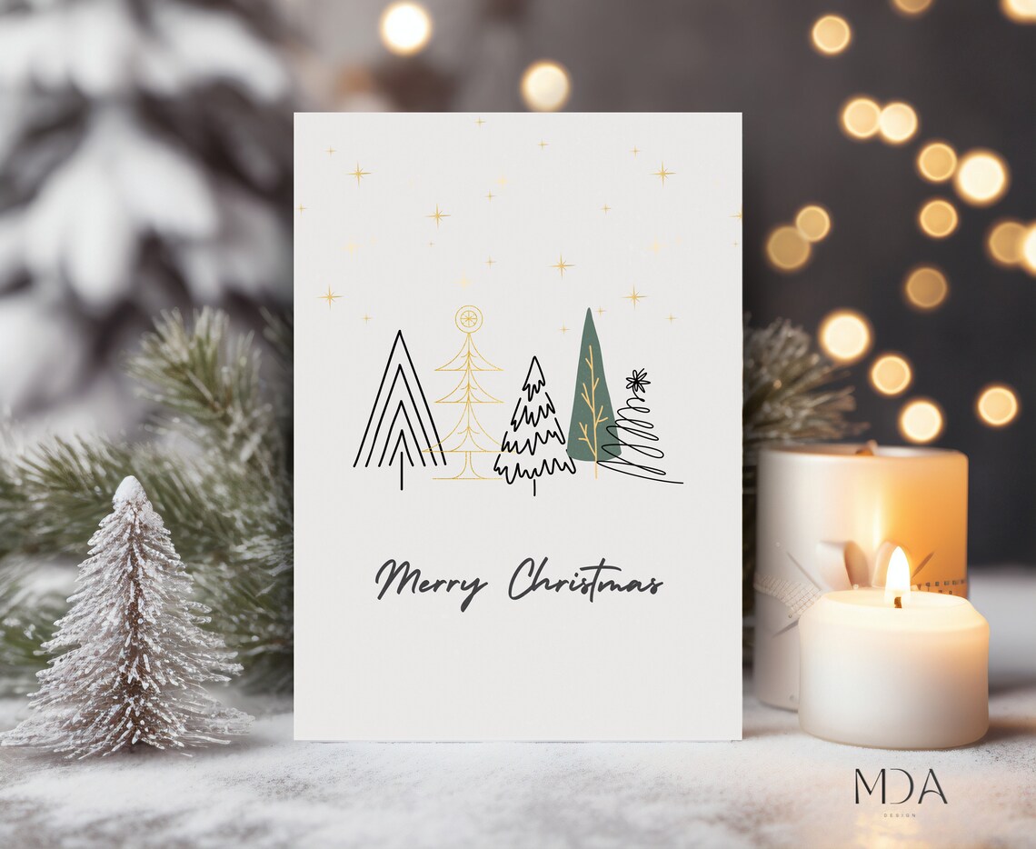Printable Christmas Tree Card, Printable Christmas Card, Xmas Greeting ...