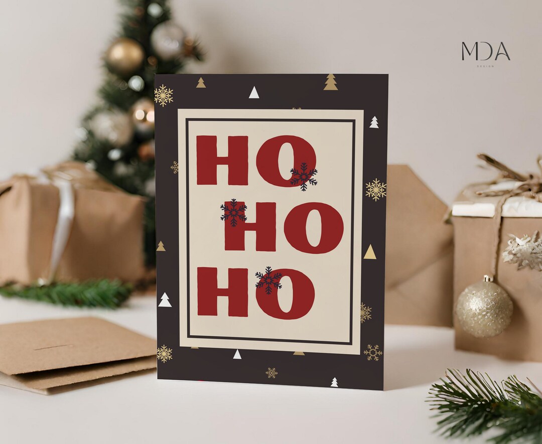 Ho-ho-ho Card, Printable Christmas Card, Xmas Greeting Card, Minimalist ...