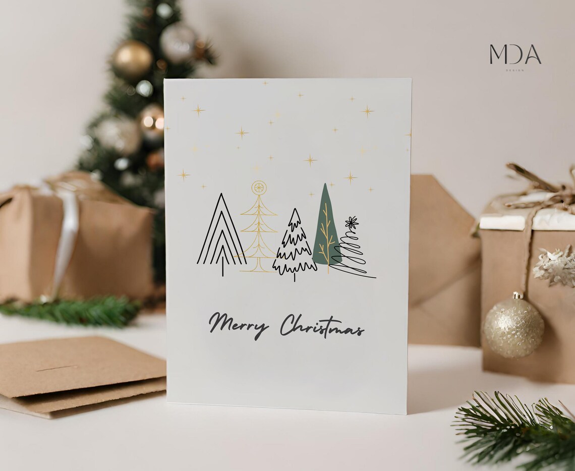 Printable Christmas Tree Card, Printable Christmas Card, Xmas Greeting ...