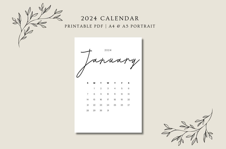 2024 Calendar Printable Calendar 2024 Monthly Calendar 2024 Portrait ...