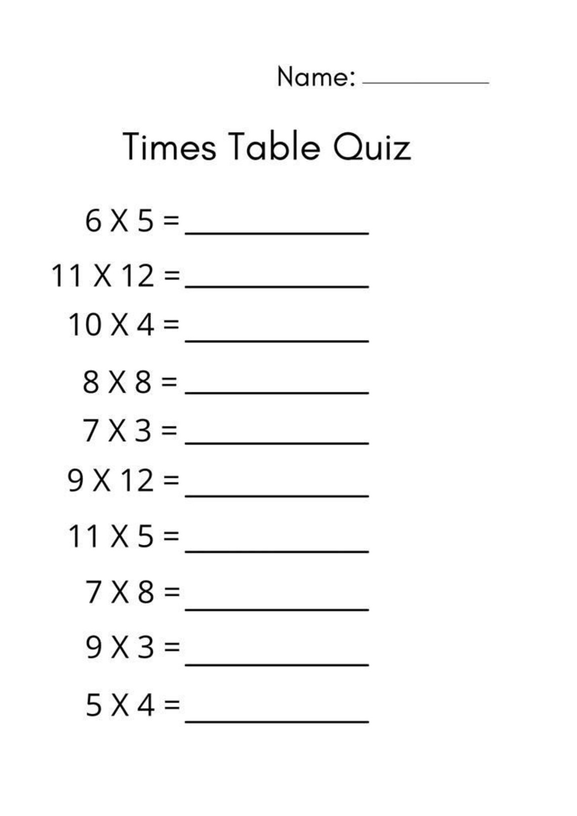 Times Table Quiz - Etsy