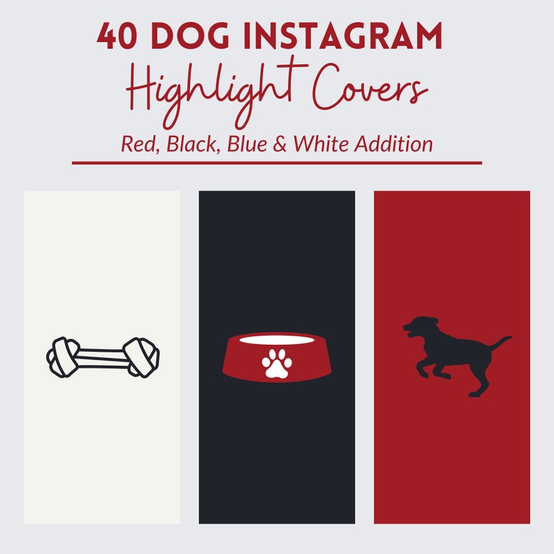 Dog Illustrated Instagram Highlight Covers | Cute Pet Graphics | Red ...