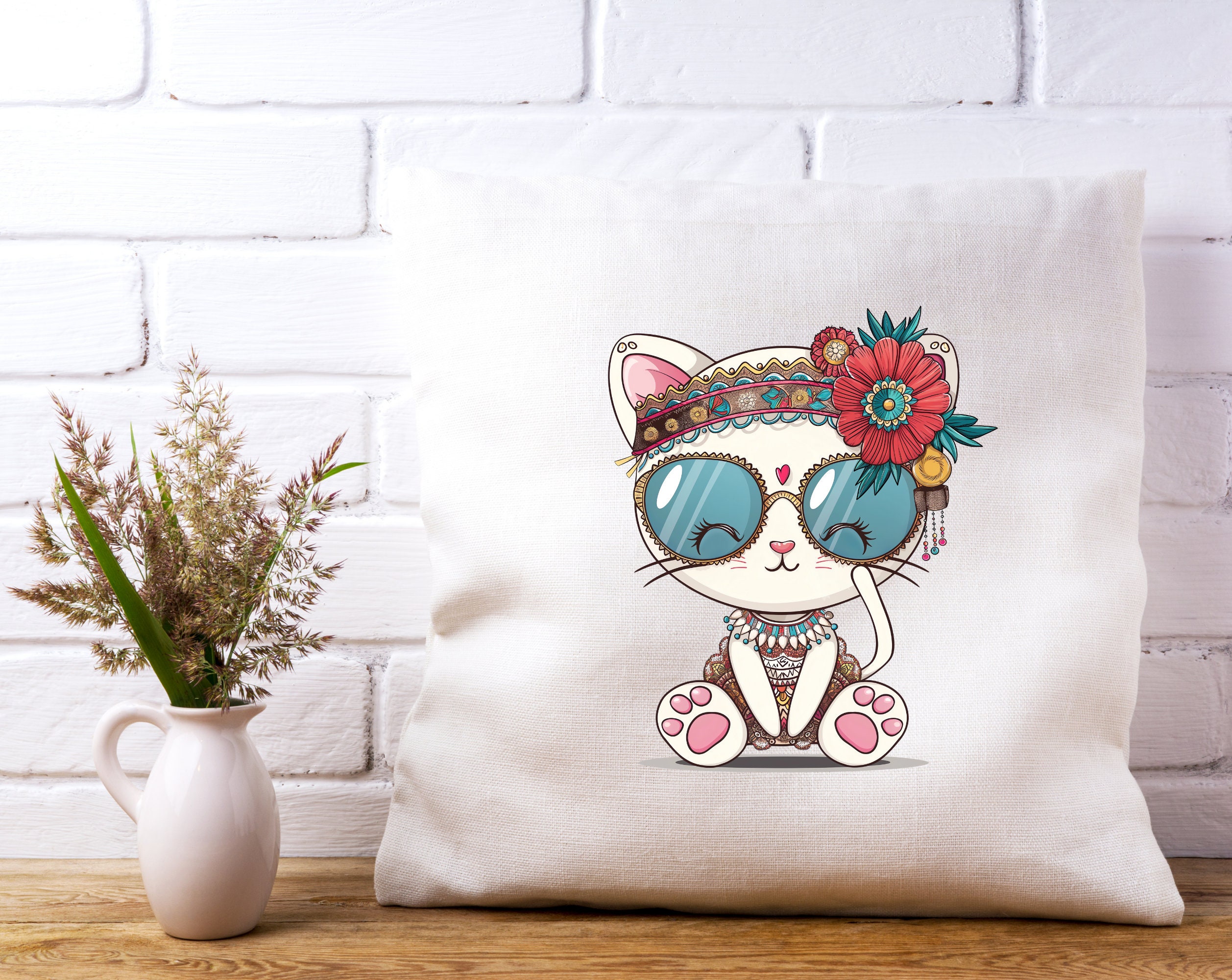 Cute Cat Png, Boho Kitty Png, Boho Kitty Clipart, Cute Cat Clipart ...