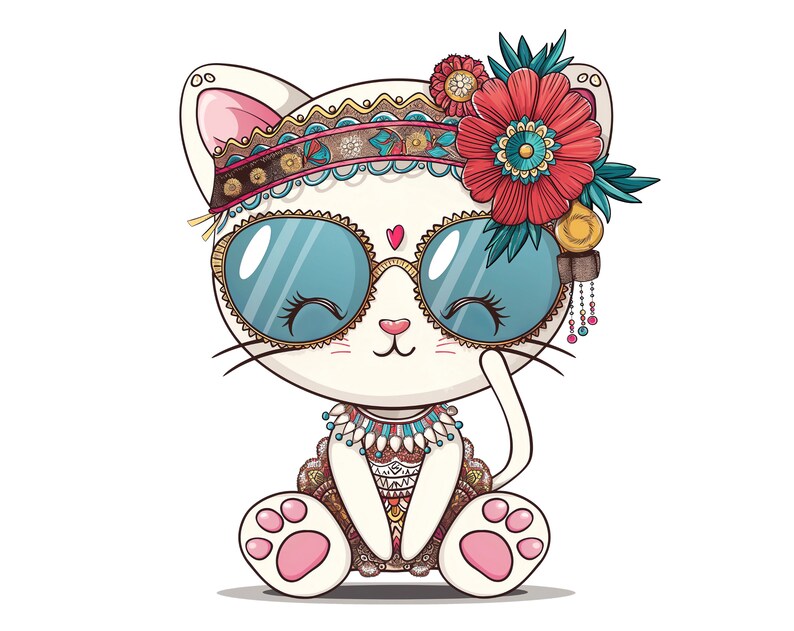 Cute Cat Png, Boho Kitty Png, Boho Kitty Clipart, Cute Cat Clipart ...