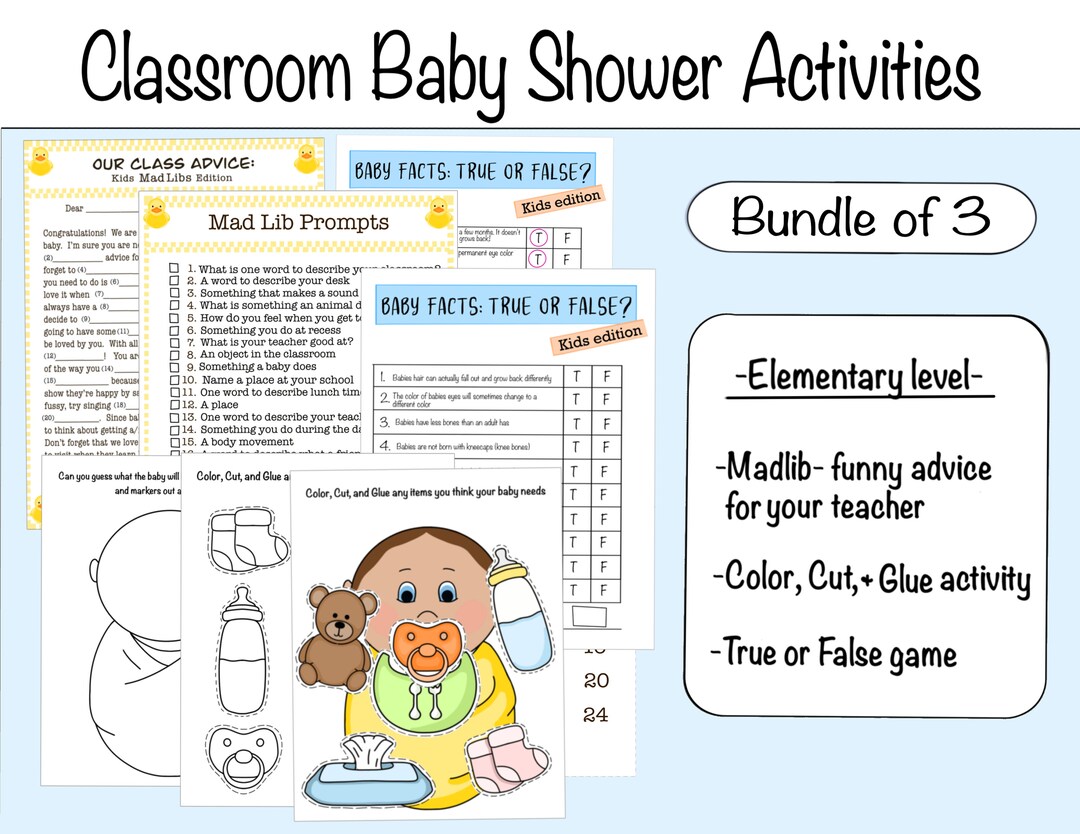 Classroom Baby Shower Activities and Games for Kids Bundle of Three ...
