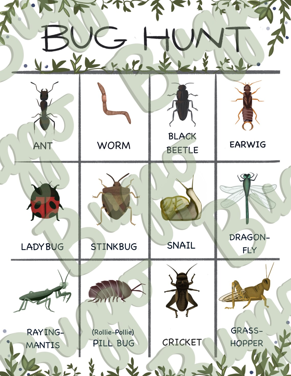 Kids Bug Hunt Activity Leaves Printable Backyard Nature Scavenger Hunt ...