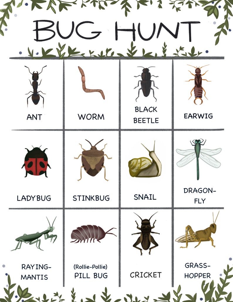 Kids Bug Hunt Activity Leaves Printable Backyard Nature - Etsy