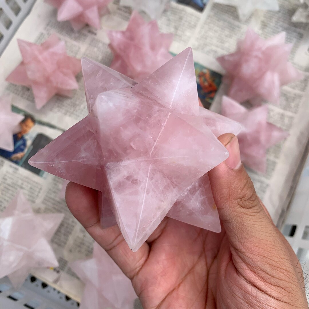 Rose Quartz Merkabah Star: 9.5cm Crystal Carving, Healing Energy ...
