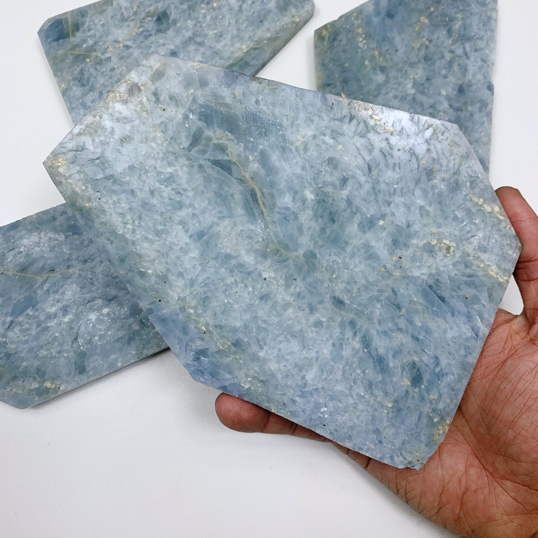 Stunning Large Blue Celestite Stone Polished Slabs - Blue Calcite Plate ...