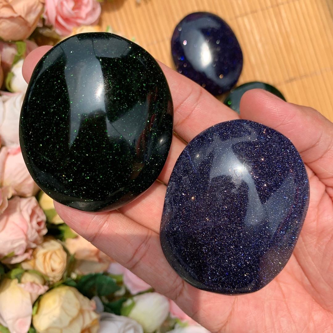 Green Sandstone, Blue Goldstone Palm Stone, Sparkling Crystal, Throat ...