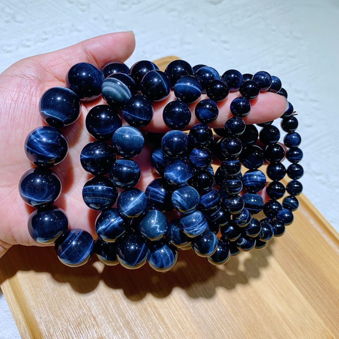 Natural Blue Tiger Eye Bracelet Hawk Eye Bracelet for Abundance Blue ...