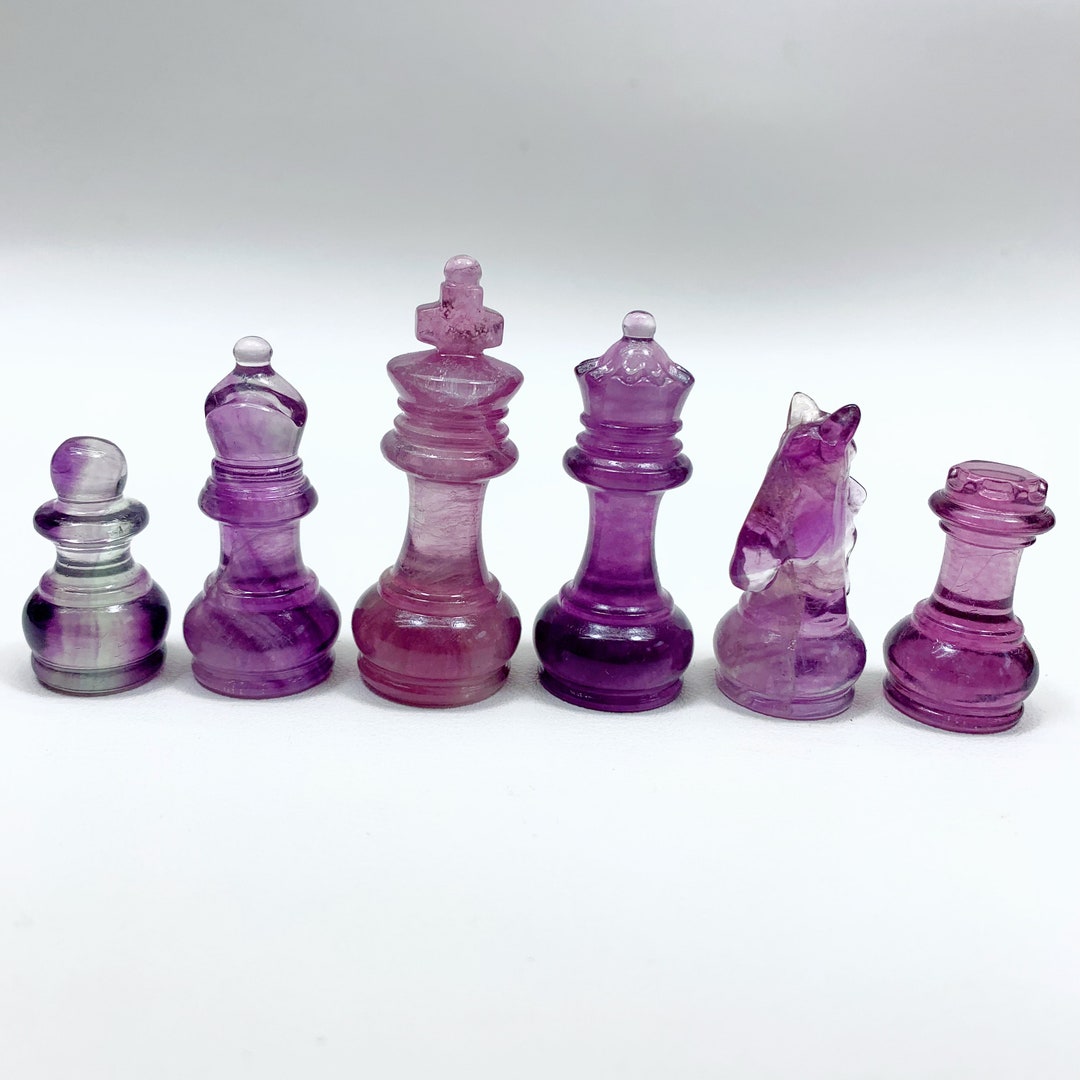 Fluorite Crystal Chess Set - Hand-carved Dual-tone Gemstone Board Game ...