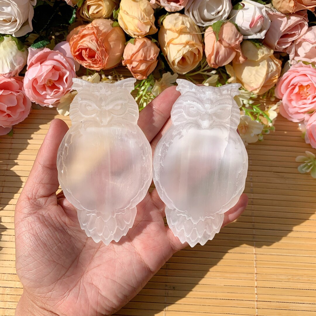 Natural Selenite Charging Owl Bowls Selenite Crystals Owl Selenite ...
