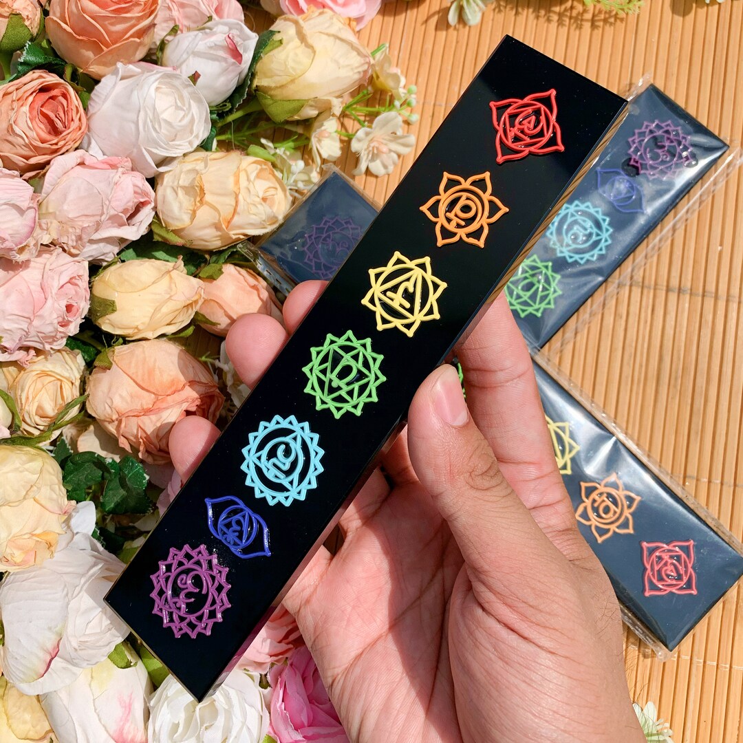 Rainbow 7 Chakra Black Obsidian Stick, Obsidian Points, Chakra Charing ...