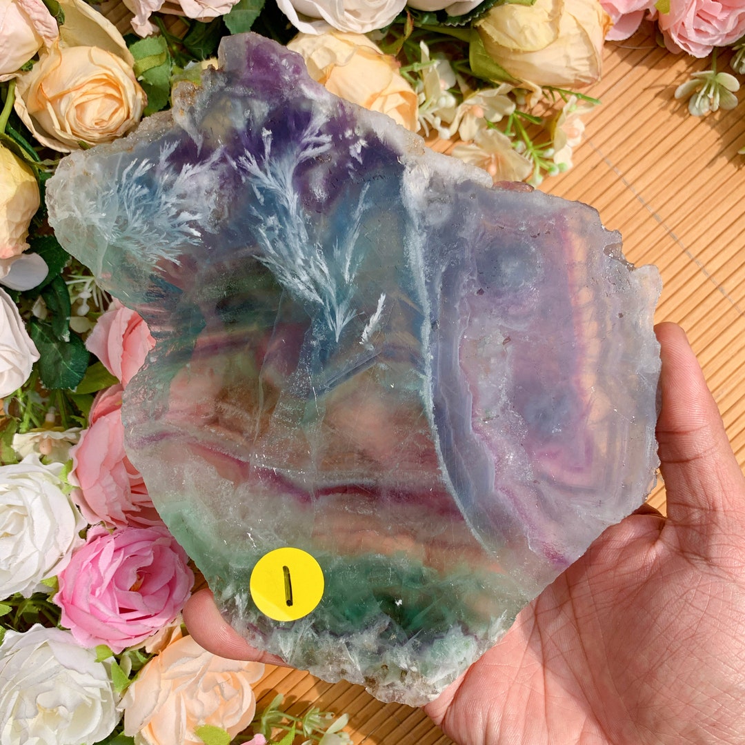 1PC Elegant Clear Feather Fluorite Slabs Blue Crystal Slices for ...
