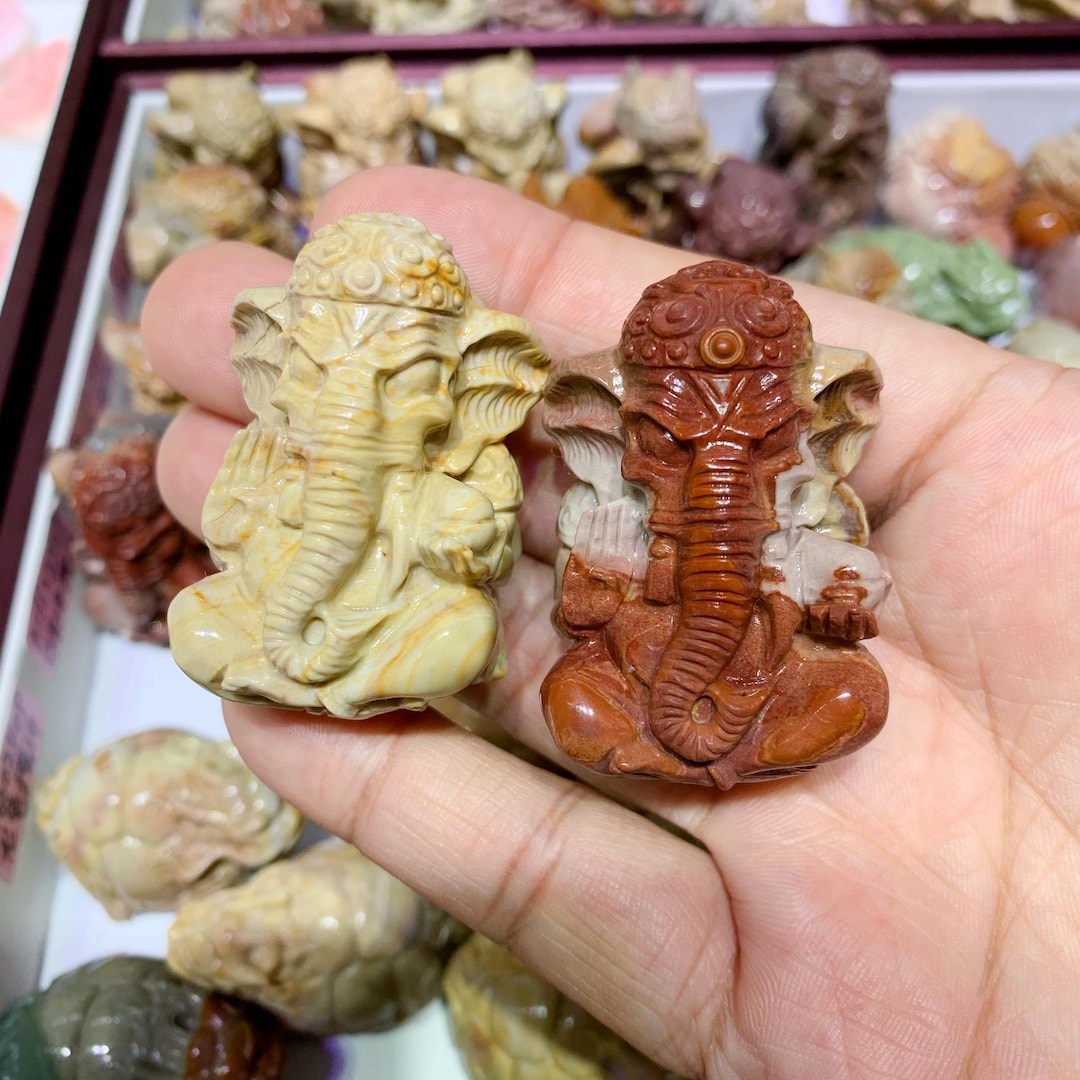 1PC Natural Alashan Agate Ganesha Statue, Hand-carved Yellow Alxa ...
