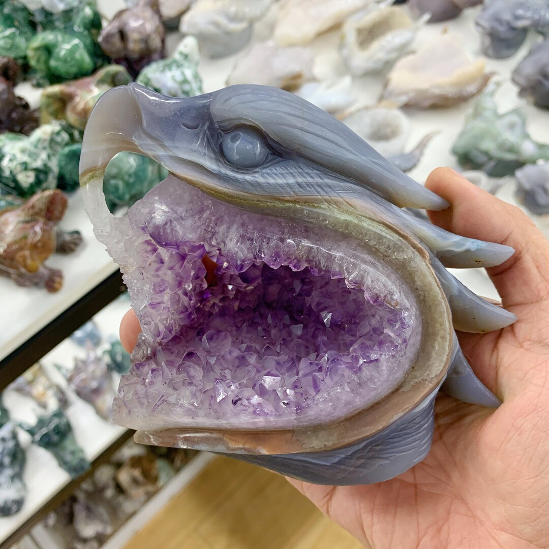 Handmade Geode Amethyst Eagle Sculpture - Unique Druzy Agate Home Decor ...