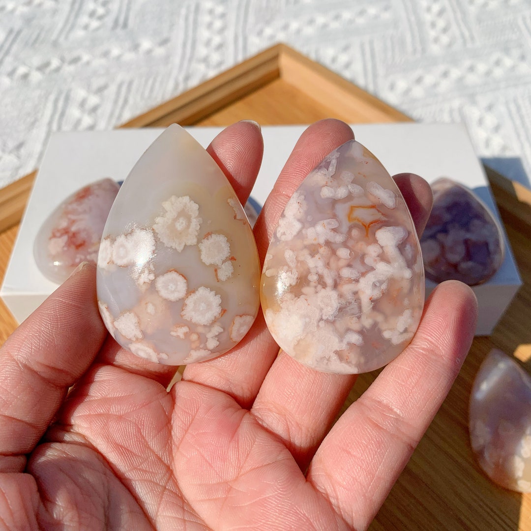 AAAA Sakura Flower Agate Teardrop Shape Flower Agate Pendant Sakura ...