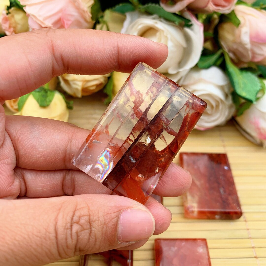 AAA Natural Fire Quartz Palm Stone Red Crystal Square Plate Hematoid ...