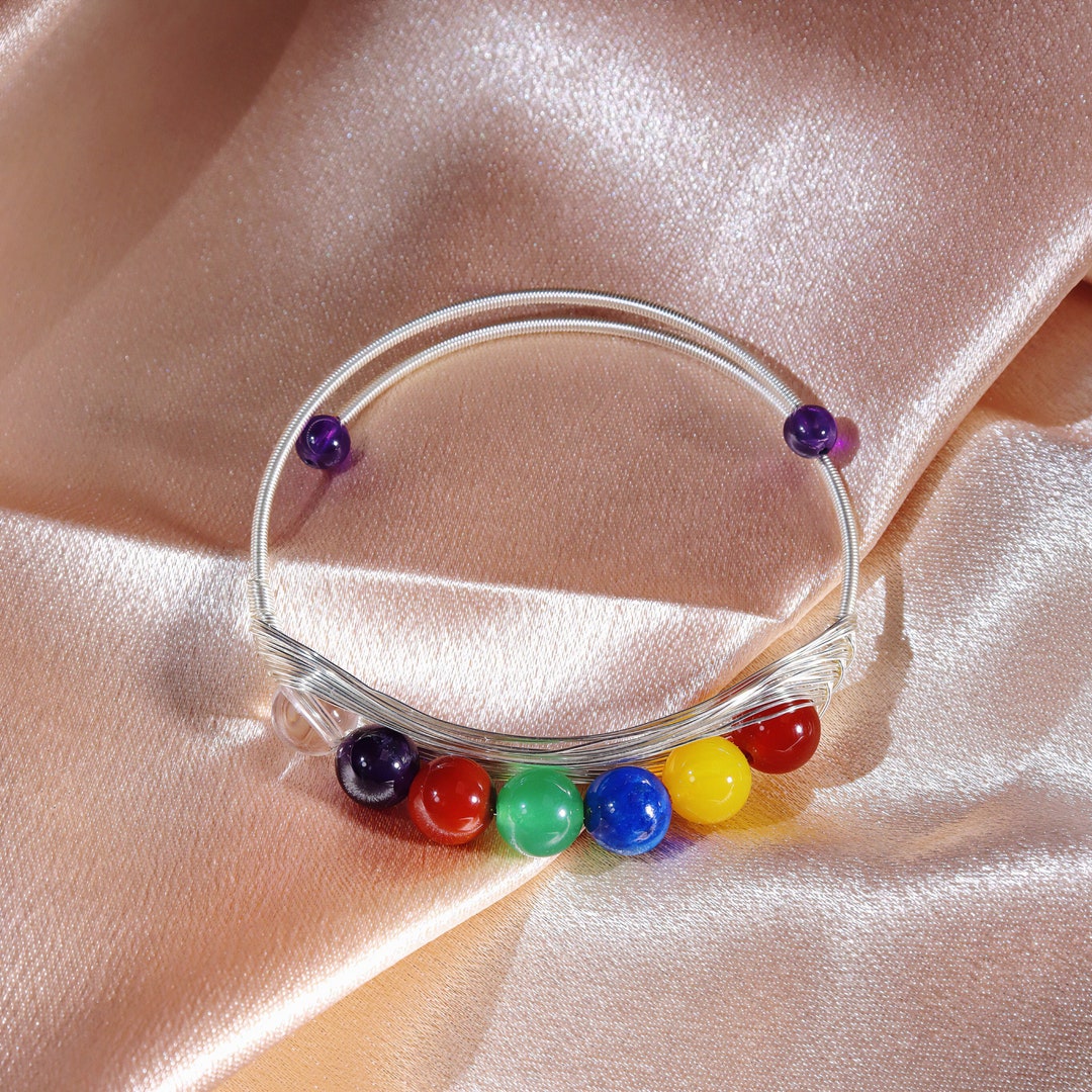 Self Care 8mm Rainbow Seven Chakra Crystals Quartz Bracelets, Round ...