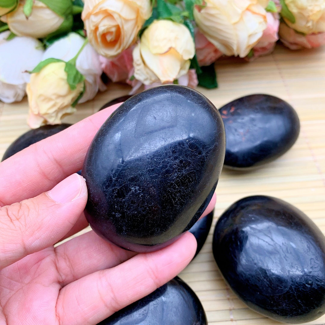 Black Tourmaline Palm Stone Black Tourmaline Pocket Stone Polished ...