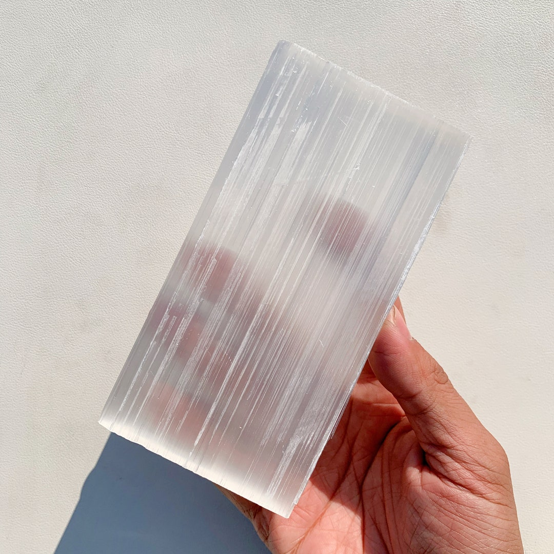 Rectangle Selenite Crystal Slice, Clear Selenite Charging Plate, Cleansing Selenite Slab, Home ...