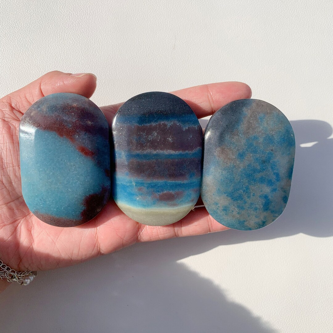 1PC Handmade Trolleite Crystal Palm Stone Natural Blue, Essential for ...