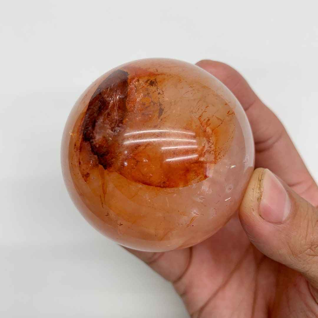 Rainbow Fire Quartz Sphere Natural 6.4cm Hematoid Crystal Ball, Enhances Focus in Meditation ...