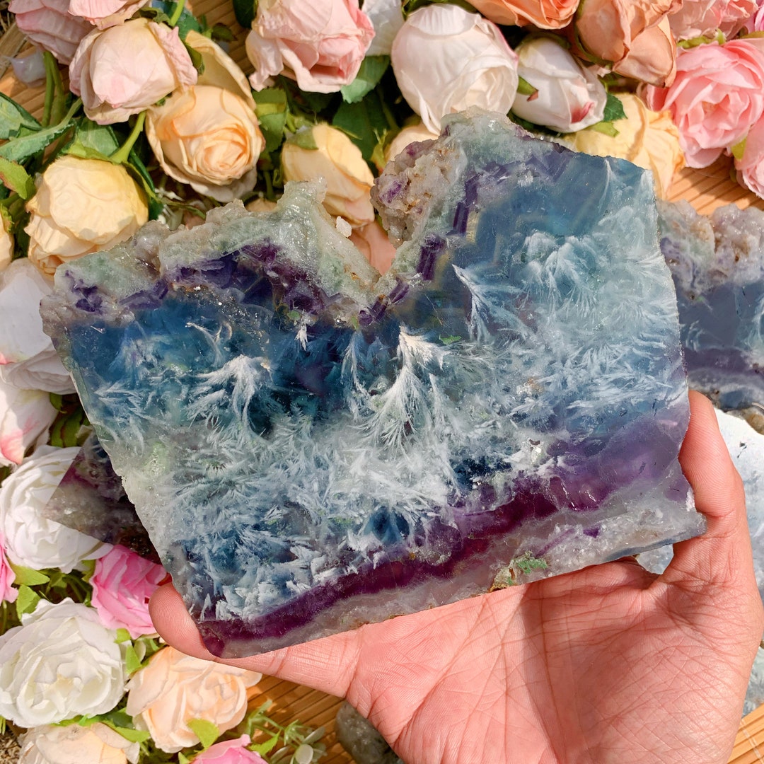 Natural Elegant Blue Feather Fluorite Slabs Polished Crystal Slices for ...