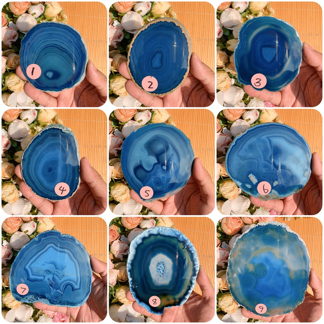 Crystal Blue Agate Slice - Polished and Heat-treated Slab Plate for ...