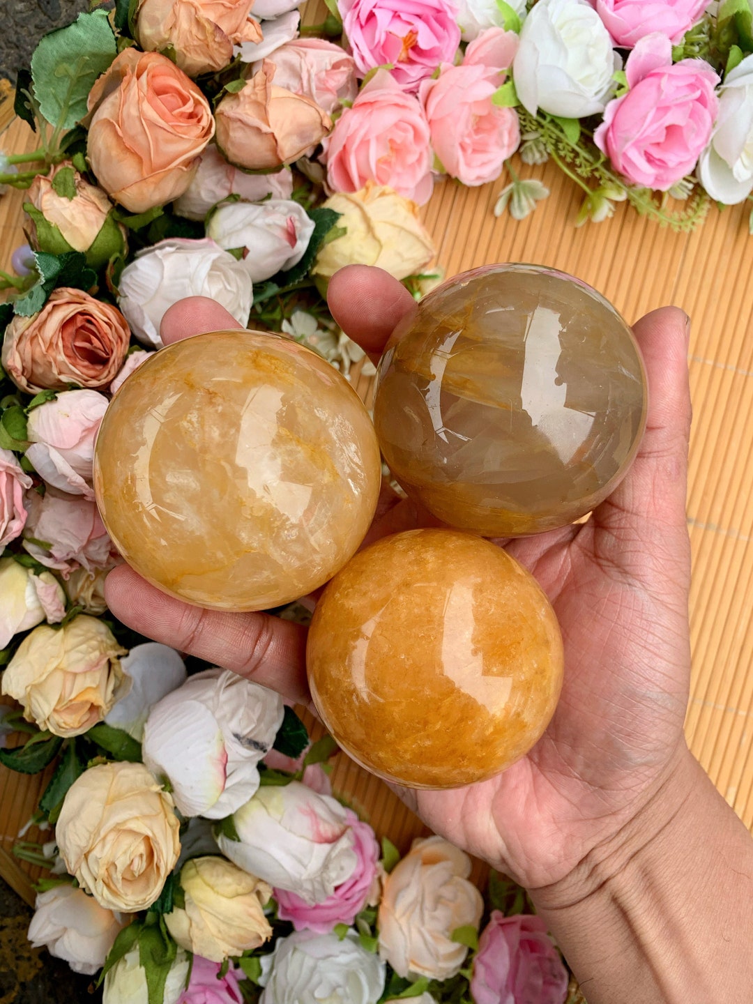 1PC 6.5cm Golden Healer Sphere, Gold Hematoid Quartz Sphere, Golden ...