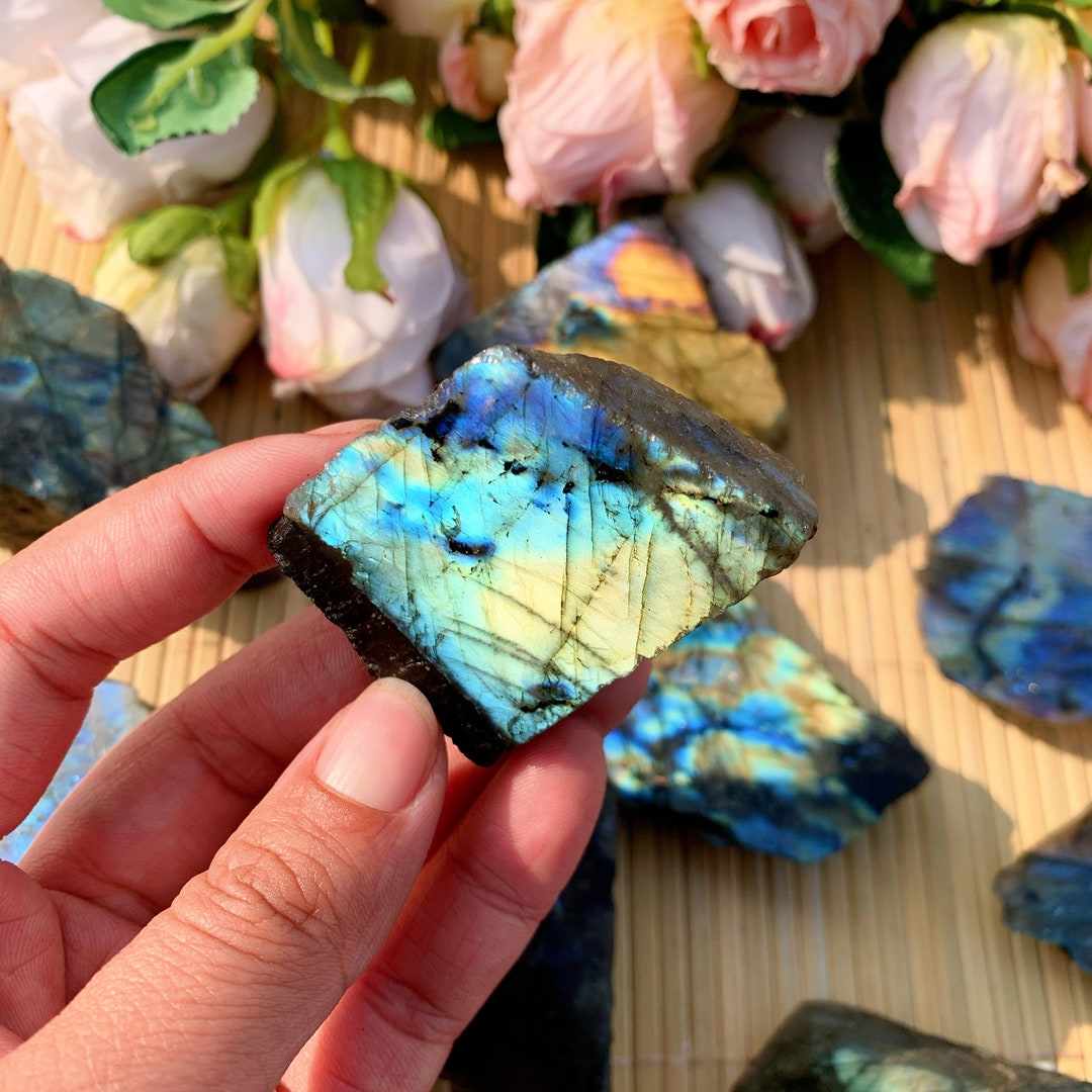 1PC Blue Yellow Labradorite Slab, Natural Polished Stone Slice for ...
