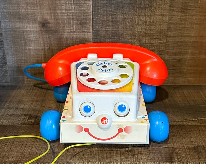 Vintage Fisher Price Chatter Telephone Pull Toy #747 Wooden Play Phone ...