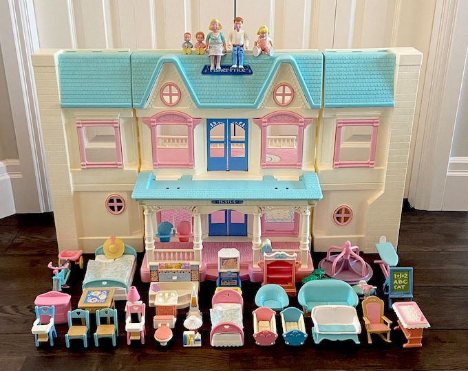 1993 Fisher Price Loving Family Folding Dream Dollhouse #6364 ~ Loaded With Accessories! - Etsy