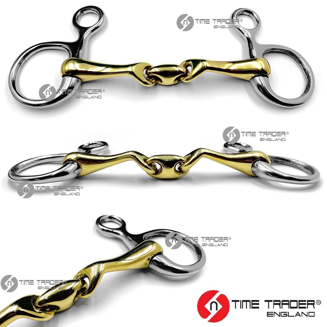Baucher Hanging Cheek Snaffle With Copper Mix Lozenge Verbindend Angled Horse Bit 4.5" - 6" All ...