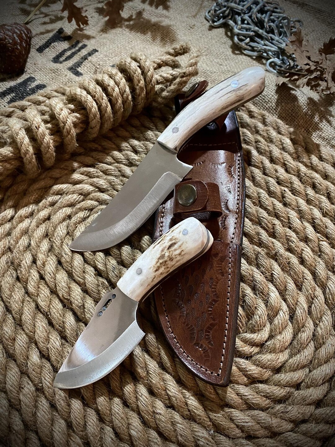 Handmade Dual Bushcraft Camping Knife deer Antler 2 Piece - Etsy