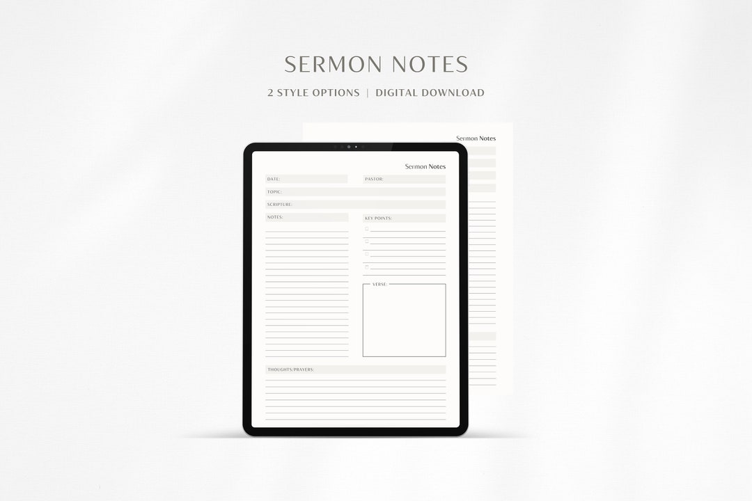Digital Sermon Notes, Minimalist Sermon Notes, Daily Devotional, Sermon ...