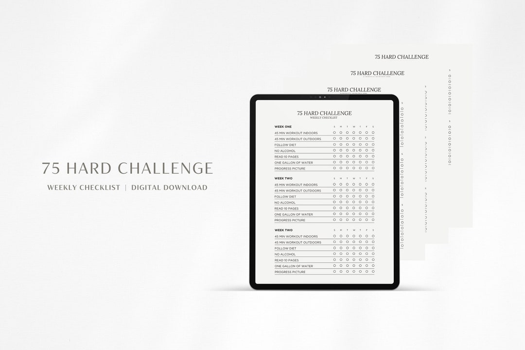 75 Hard Challenge Weekly Checklist, Minimalist Checklist, Habit Tracker ...