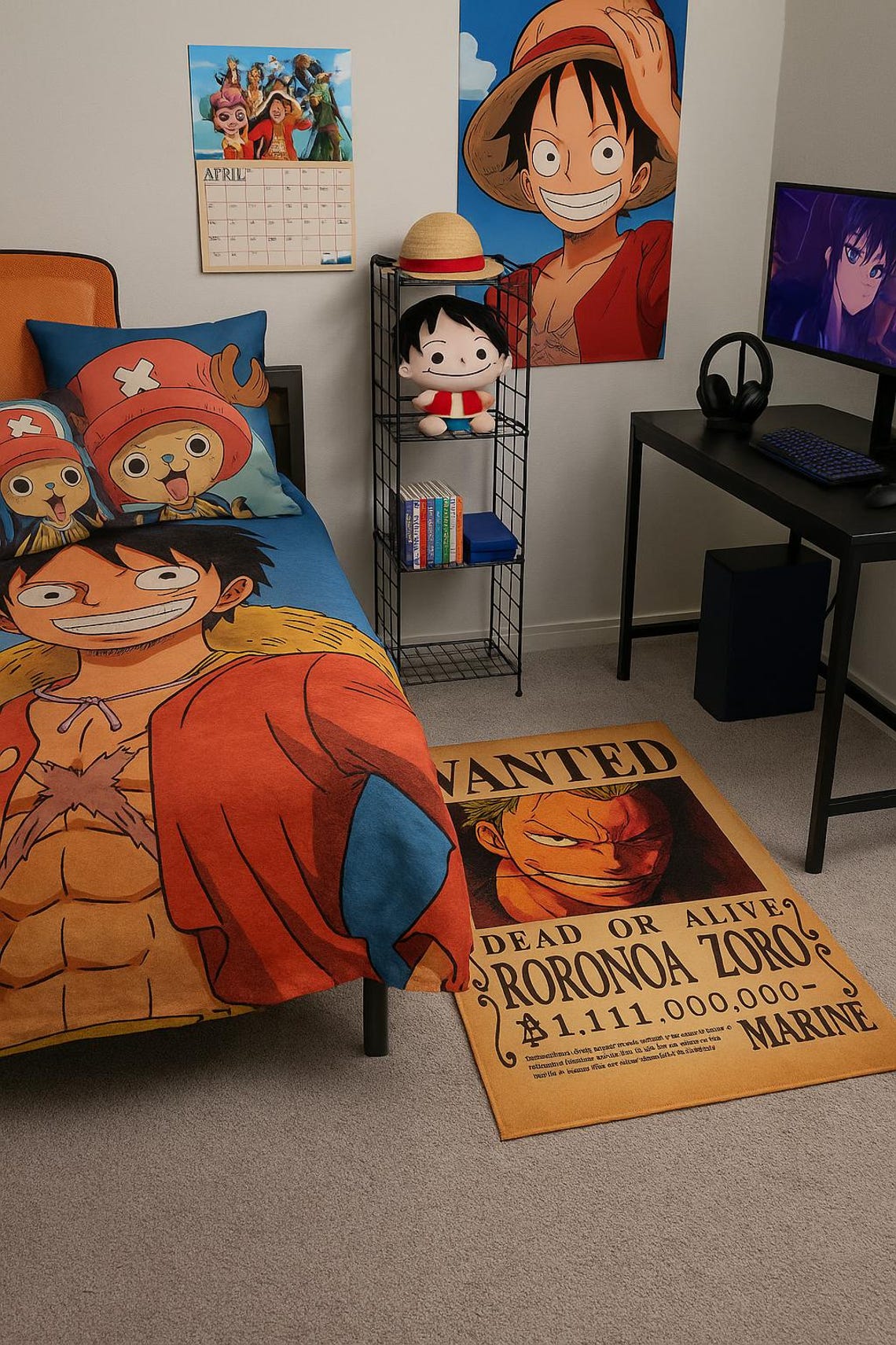 Anime Swordsman Rug | Green Samurai Floor Mat | Cool Anime Room Decor ...